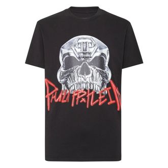 Philipp Plein Homme, Tops, Noir, Taille: 3XL T-Shirt Col Rond Skull