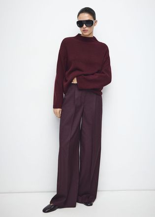 Mango Strickpullover mit halbhohem Kragen weinrot - Damen - XS - MANGO