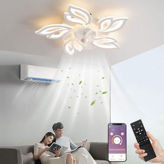 MiiR LED Leise Deckenventilator Mit Beleuchtung, 60W Deckenleuchte Deckenventilator Dimmbar Deckenleuchte Mit Ventilator Mit Fernbedienung Und APP F&uuml;r Schl