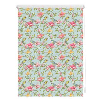 LICHTBLICK Klemmfix Tageslicht-Rollo mit Motiv, ohne Bohren, Blickdicht, Seitenzugrollo, Made in Germany, Birds - Gr&uuml;n Pink 100 x 150 cm (B x L)