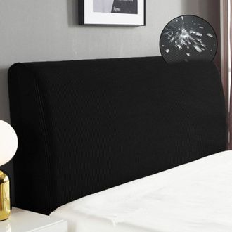 Generic wasserdichte einfarbige Bettkopfteil Bezug Stretch Schutzh&uuml;lle in voller Gr&ouml;&szlig;e weich und staubdicht ideal f&uuml;r Schlafzimmerdekoration Schwarz Volle L&auml;n