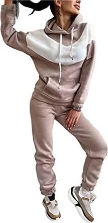 Onsoyours Femmes Automne Hiver Manches Longues Sweatshirt Hoodie Sweats à Capuche et Jogging Pantalons 2 Pièce Ensemble Survêtement Bloc de Couleur Dentelle Yog