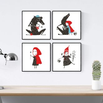 Nacnic Pack 4 blade Red Riding Hood. Posters with illustrations. 20x20