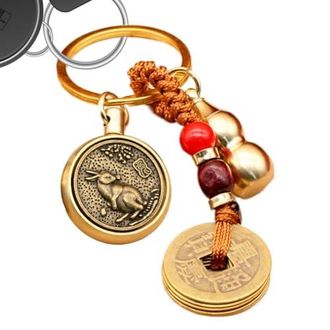 Generic Porte-clés en laiton avec pendentif en forme de gourde, porte-clés de voiture, porte-clés en laiton, richesse, succès, longévité, pendentif pièce de m