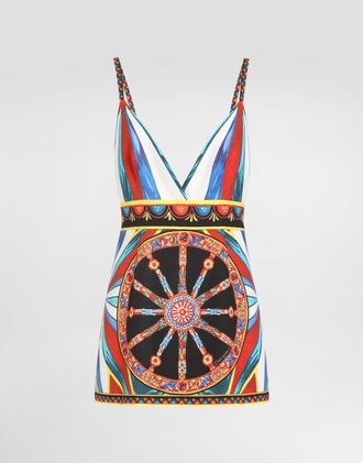 Dolce & Gabbana Kurzkleid Aus Stuoia-gewebe Mit Carretto-print - Frau Kleider Mehrfarbig 38