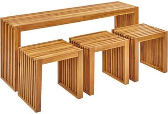 Beliani Ensemble de Salle &agrave; Manger Int&eacute;rieur et Ext&eacute;rieur Table et 3 Tabourets en Bois dAcacia Bellano