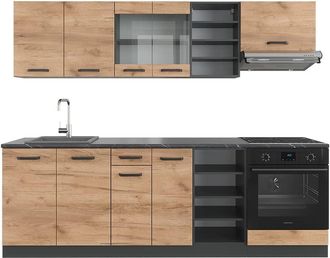 Vicco Küchenzeile R-Line, Goldkraft Eiche/Anthrazit, 240 cm, AP Anthrazit