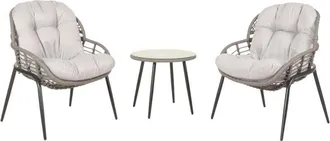 Hhg neuwertig] Poly-Rattan Garnitur 952, Balkon-Set Gartengarnitur Sitzgruppe Stuhl Beistelltisch grau, Polster hellgrau