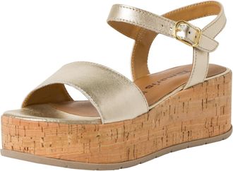 Tamaris Damen Plateau Sandalen Leder Keilabsatz Sommer; LIGHT GOLD METALLIC/metallic; 37 EU