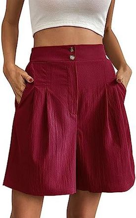 Generic Short ample et l&eacute;ger en coton et lin pour femme - Short d&eacute;t&eacute; pour la plage et le yoga - Short d&eacute;contract&eacute; sur mesure - Bermuda pliss&eacute; &agrave; jambe large av