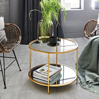 M&S Collection M&s - Table basse ronde 60x45 cm en verre tremp&eacute; et m&eacute;tal dor&eacute;
