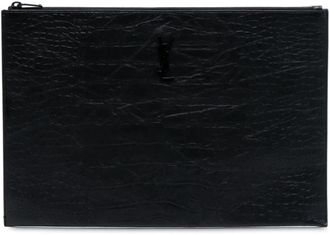 Saint Laurent Clutches - Croc Embossed Leather Monogram Clutch - Gr. unisize - in Schwarz - f&uuml;r Damen