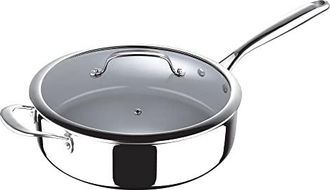 Masterpro ARGENT 3-3-PLY Stieltopf mit Deckel 4.7L - Edelstahl - ILAG Keramikbeschichtung - Frei von PFAS, PFOA, PTFE - 3-Lagig - Induktionsgeeignet & Backofenf