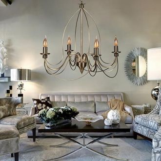 Opviq Elegant Adjustable Chandelier, Metal Body, 60 cm Diameter, 60-90 cm Height | E14 Socket, Max 40W | American Traditional Glam Design for Home Decor