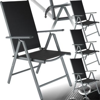 TecTake Aluminium Gartenstuhl 4er Set, Klappstuhl mit 7-Fach Verstellbarer Rückenlehne, Hochlehner mit Armlehnen, Gartenmöbel Set mit 4 Stühlen, für Garten Ba