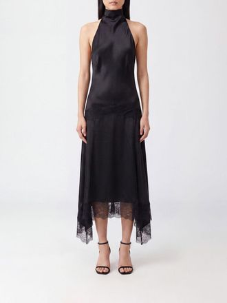 Andamane Asymmetrisches Satin-Midikleid Tish mit Neckholder und Spitze
