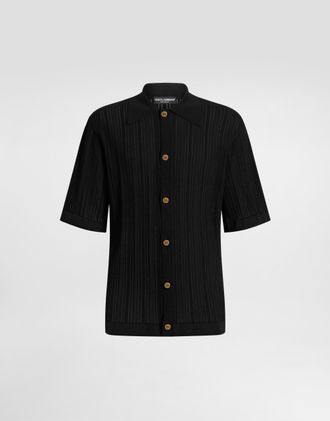 Dolce & Gabbana Hemd Aus Baumwolle Mit Lochmuster - Mann Strickwaren Schwarz Xxl