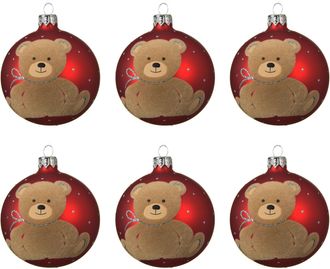 Kaemingk Weihnachtskugeln 8cm Teddy Bear Motiv Weihnachtsmotive Glas 6 Stück Christbaumkugeln Rot Matt