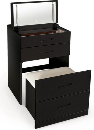 Menzzo Menzzo - Coiffeuse compacte 60cm avec miroir led, tiroir et pouf intégré Germina xl Noir