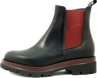 OSVALDO PERICOLI Bottines pour femme en cuir noir avec élastique Bordeaux, talon bas, I4RZ40A7, Noir avec élastique bordeaux, 35 EU