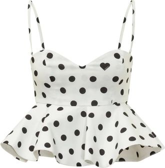 Fiorucci Femme, Tops, Blanc, Taille: 34 FR Polka Dot Peplum Crop Top