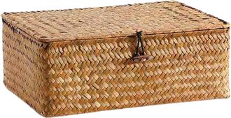 QUINTRA Handgeflochtener Rattan-Aufbewahrungskorb, gewebte Aufbewahrungsbox, Schreibtisch-Organisation Fahrrad Taschen Set (Khaki, One Size)