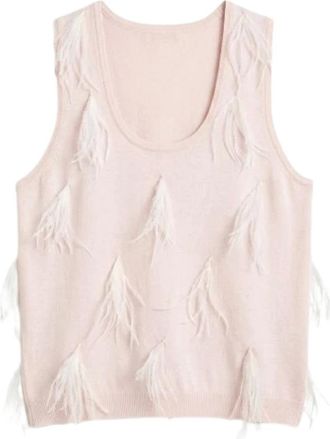Twinset Femme, Tops, Rose, Taille: 40 FR Haut en maille &agrave; bordure de plumes
