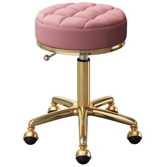 Generic Adjustable Gold Steel Rolling Stool with 5 Legs for Beauty Salon Office or BarErgonomic Round Seat with Wheels (Height 18.525.2 inches)