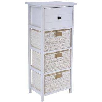 Tendance M&ouml;bel paulownia mdf 1 schublade mit schwarzem knopf und 3 papierk&ouml;rben - weiss Tendance