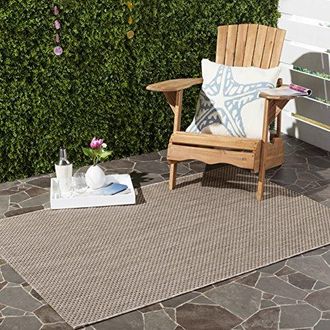 Safavieh Zeitgen&ouml;ssische Teppich f&uuml;r Wohnzimmer, Esszimmer, Schlafzimmer - Courtyard Collection, Kurzer Flor, Beige und Braun, 122 X 170 cm