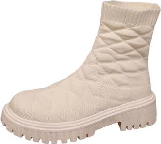 Generic Bottines Chelsea en tricot extensible pour femme - &Eacute;l&eacute;gantes - Bout rond - Respirantes - Talon bas - Antid&eacute;rapantes - Confortables - Large largeur - P