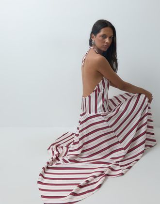 Asos robe dos nu &agrave; ourlet asym&eacute;trique &agrave; rayures multicolores