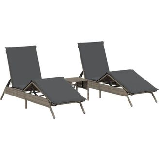 vidaXL Vidaxl - Chaises longues lot de 2 avec table gris r&eacute;sine tress&eacute;e