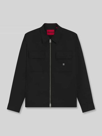 HUGO BOSS Oversized Fit Hemdjacke mit Label-Detail Modell Elack