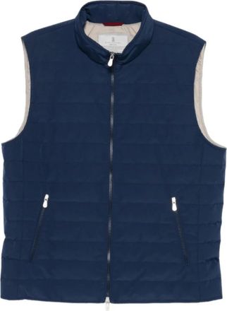 Brunello Cucinelli Homme, Vestes, Bleu, Taille: XL Gilet matelass&eacute; &agrave; col montant