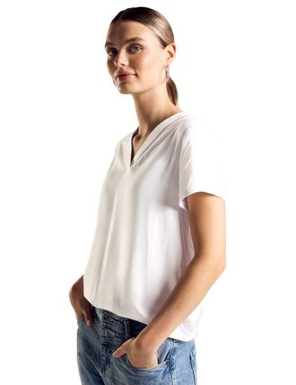 Street One Damen A344812 Tunika Bluse Mit Print, Weiß, 34 EU