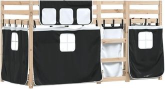 vidaXL Etagenbett mit Vorhängen Weiß & Schwarz 75x190 cm Kiefernholz Vidaxl