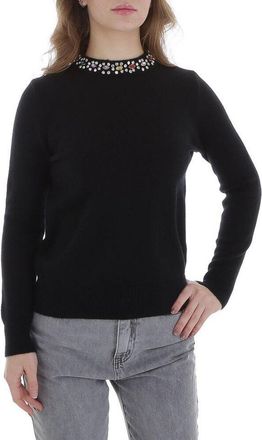 Ital-Design Strickpullover Damen Freizeit (88578852) Strass Stretch Strickpullover in Schwarz