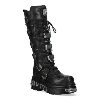 New Rock Bottes Gothiques &agrave; Crampons en Cuir Noir M-161-C10