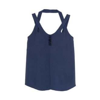 Emporio Armani V-neck Top mit Knopfdetails - - Tops - Damen - Blau - 2XS