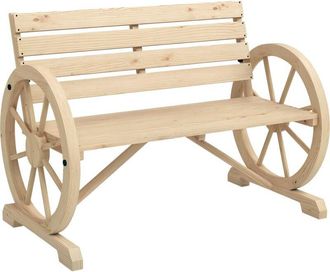 OUTSUNNY 2-Sitzer Gartenbank, wetterfest Sitzbank, Gartenmöbel mit Rücken, Armlehnen im Rädernform Parkbank 240kg belastbar, Balkonbank, Holzbank für Balkon