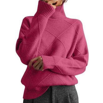 Generic Pull surdimensionn&eacute; c&ocirc;tel&eacute; uni &agrave; col roul&eacute; pour femme, d&eacute;contract&eacute;, &eacute;l&eacute;gant, confortable, haut dautomne et dhiver, coupe ample, doux et chaud, tricot 