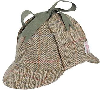 Walker and Hawkes Watson - Casquette Deerstalker - Unisexe - Harris Tweed - Vert Mousse - XL (60cm)