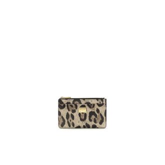 Dolce & Gabbana Femme, Accessoires, Brun, Taille: ONE Size Porte-cartes en cuir de veau imprim&eacute; l&eacute;opard
