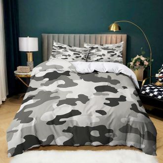 Generic Geometrische Tarn Grafiken Bettw&auml;sche 180 x 200 cm, Weiche Flauschige Microfaser Bettw&auml;sche - Grau 3 Teilig Bedrucktes Bettbezug Set Enth&auml;lt 1 Bettbez