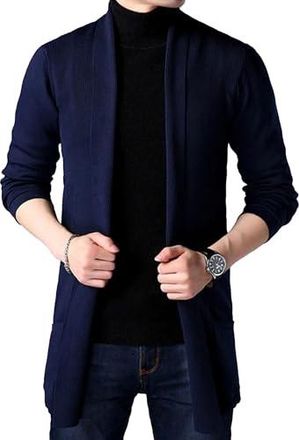 Generic Cardigan long pour homme avec poche pour lautomne et lhiver - V&ecirc;tement dext&eacute;rieur d&eacute;contract&eacute; - Vert, C5, XXL