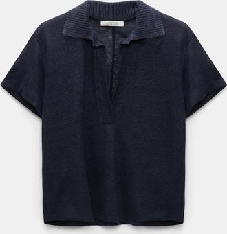 Dorothee Schumacher Poloshirt aus Hanf mit geripptem Strickkragen