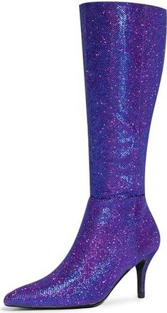 Allegra K Bottes hautes pour femmes &agrave; bout pointu scintillant scintillant et talon aiguille Mauve 41