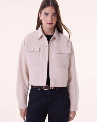 Kujten Veste cachemire col chemise tiss&eacute; - Veste Arya Woven