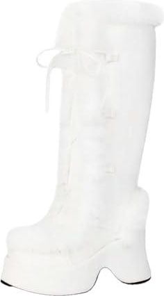 Generic JJDFW Bottes dhiver chaudes et moelleuses pour femme Bottes de neige en fausse fourrure &agrave; lacets Plateforme &eacute;paisse Femme Cosplay Chaussures de No&euml;l, 